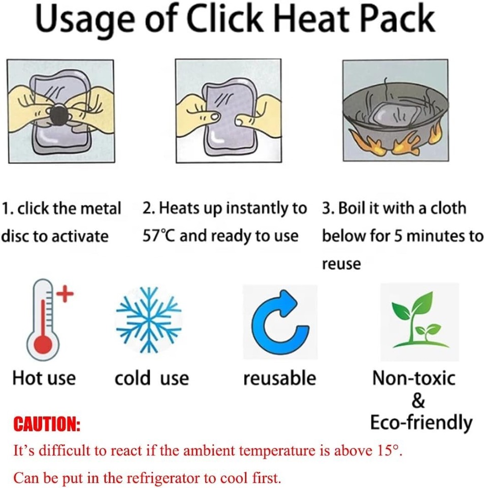 Reusable Click Instant Heat Packs, Pocket Hand Warmers, Snap It Hot ...