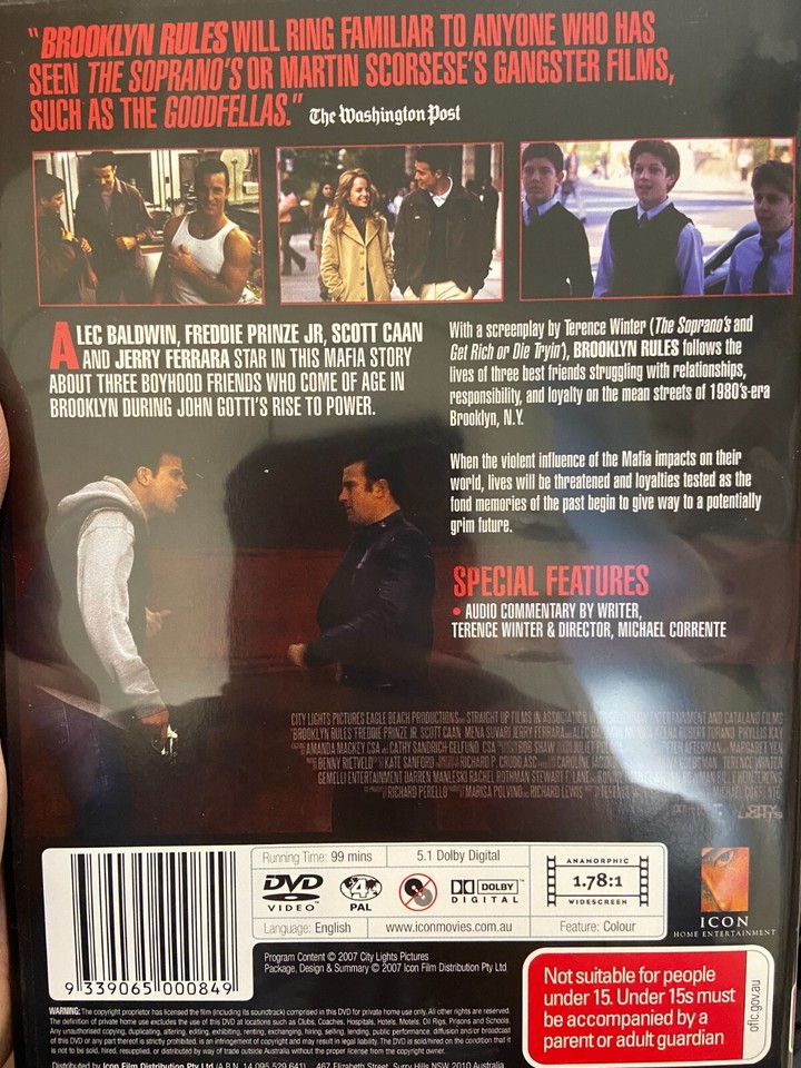 Brooklyn Rules region 4 DVD (2007 Alec Baldwin mafia crime drama movie ...