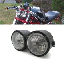 Black Twin Headlight Motorcycle Double Dual Lamp Street Fighter Naked ...