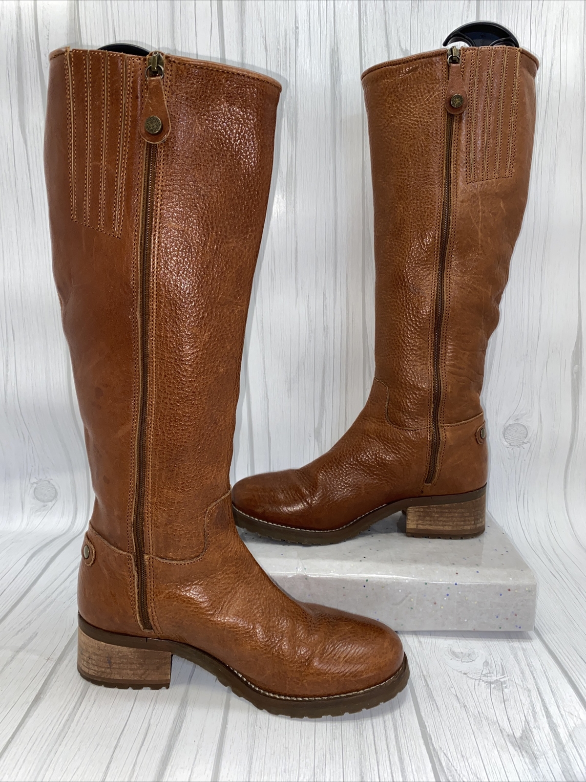 Fabianelli Italian Pebbled Leather Side Zip Knee High Tall Riding Boots ...