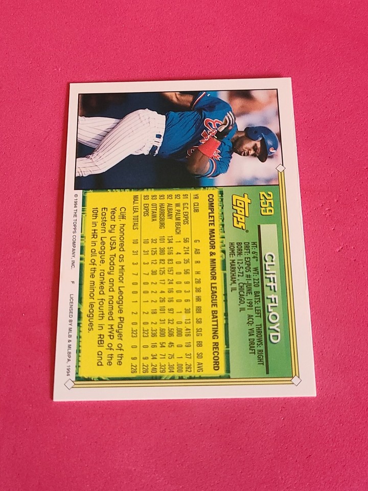1994 Cliff Floyd Topps Future Star RC #259 | eBay