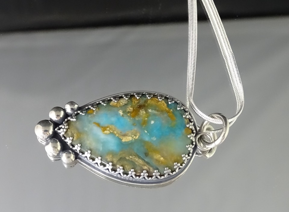 HANDMADE PERUVIAN BLUE OPAL PENDANT CUSTOM STERLING SILVER SETTING ...