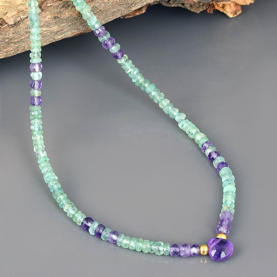 Natural Colombian Emerald & Amethyst Rondelle Beads Handmade Chain ...