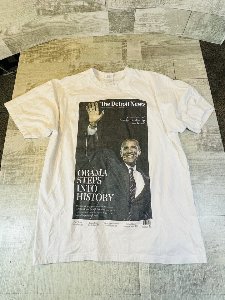 Barack Obama 2008 Election Detroit News Headline Men’s Large White ...
