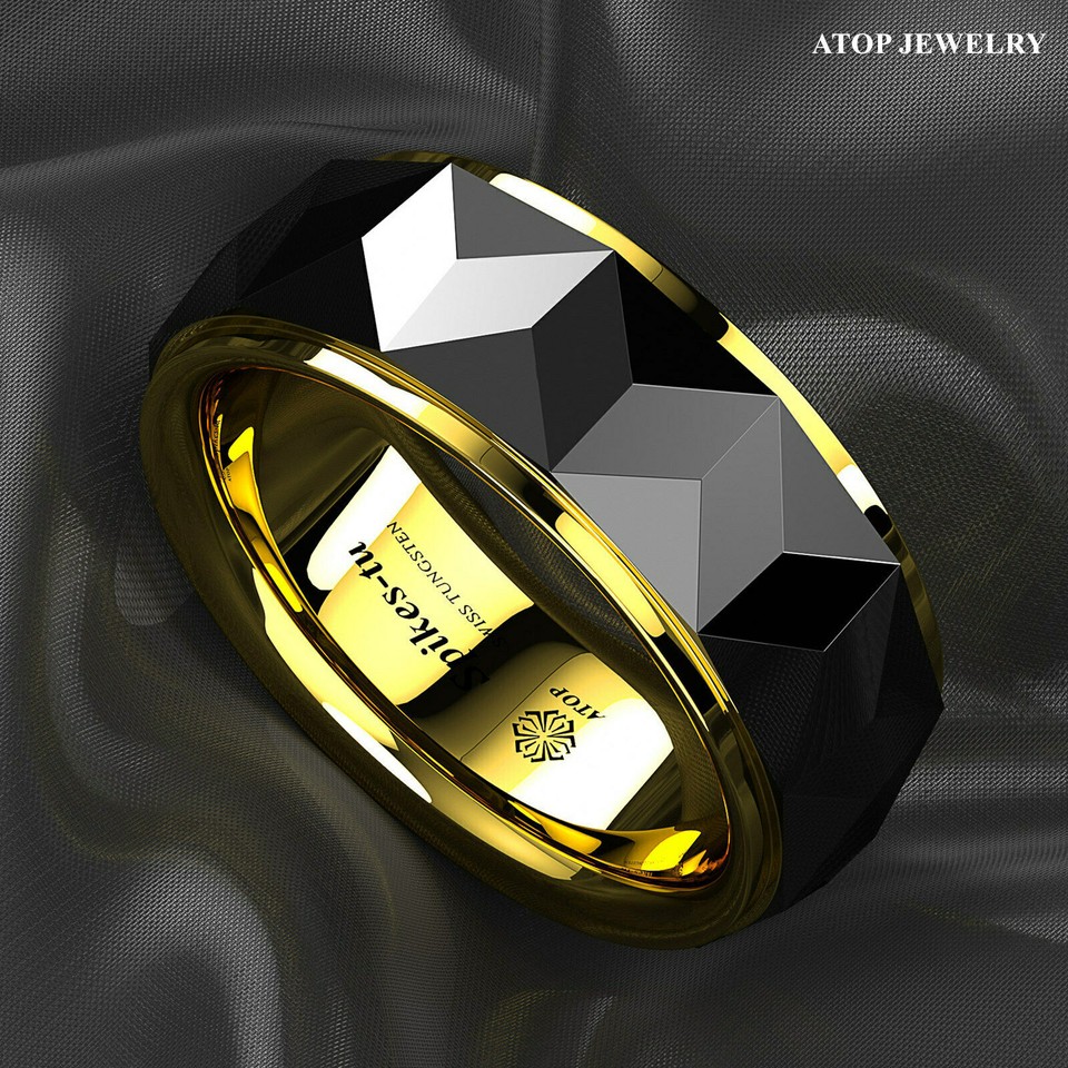 8mm Black Rhombus Tungsten Ring Plated Metal Wedding Band ATOP Men ...