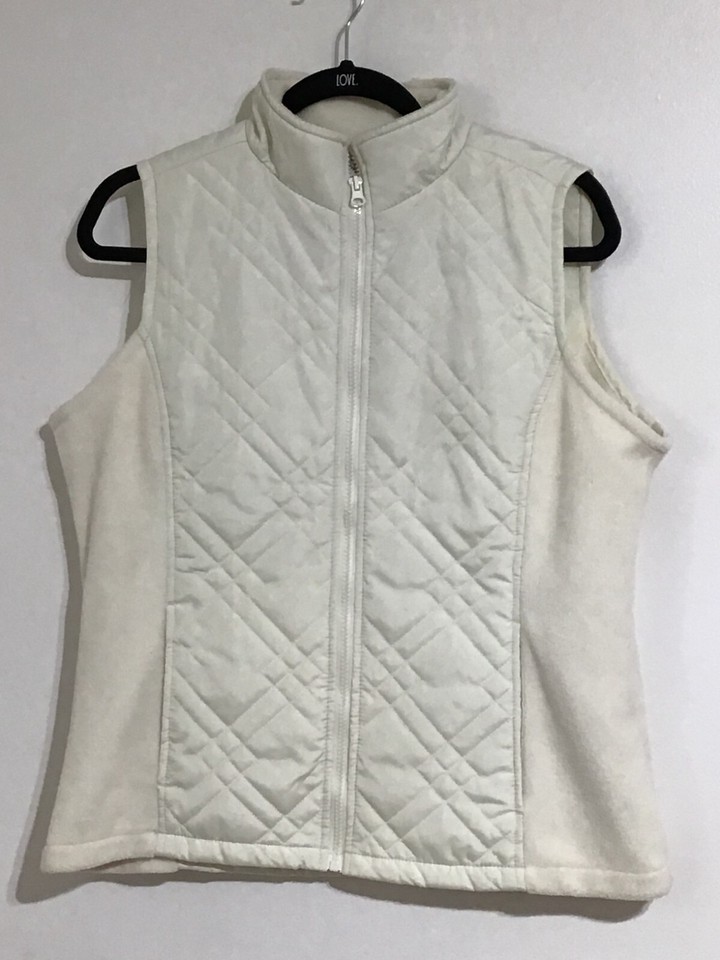 Izod Vest Womens Large Ivory Fleece Quilted Winter Warmth Minimalist ...