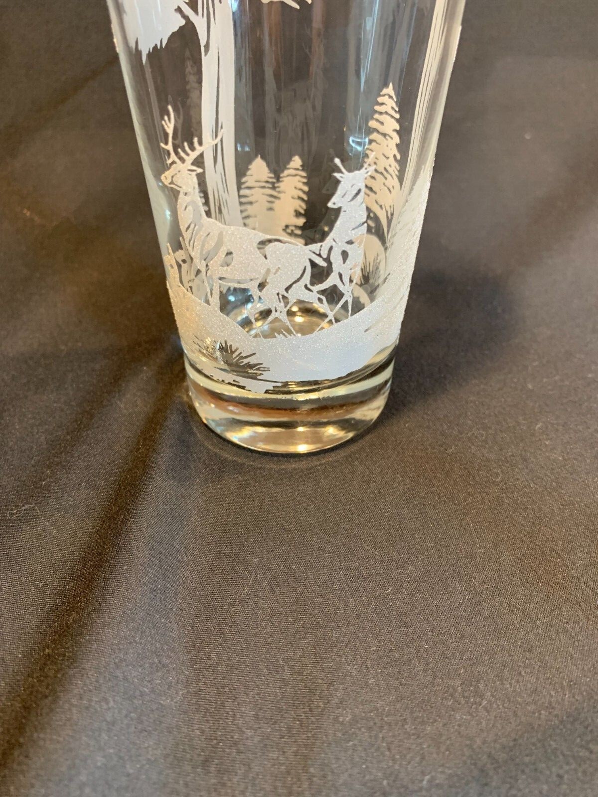 VINTAGE GOLD RIMMED HIGHBALL SET OF TWO GLASSES. FROSTED FOREST SCENE ...