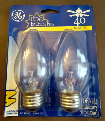 GE 40w Ceiling Fan Bulbs, 2 Pack, 12993, 40BM CD2, Medium Base | eBay