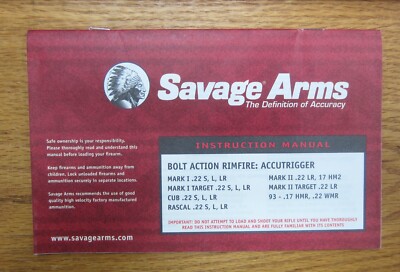 Savage Instruction Manual Bolt Action Rimfire Accutrigger 93, MK II, | eBay