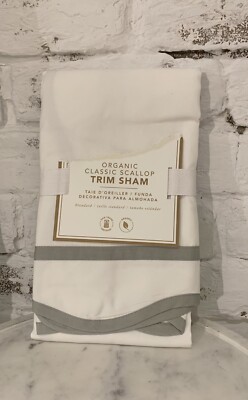 Pottery Barn Classic Scallop Trim Organic Sham, Standard, White/Grey ...
