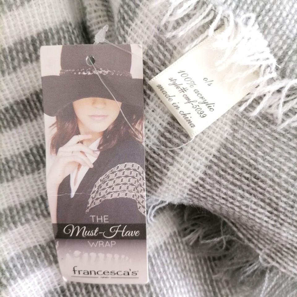 Francesca's Gray Striped Wrap Scarf New With Tag | eBay
