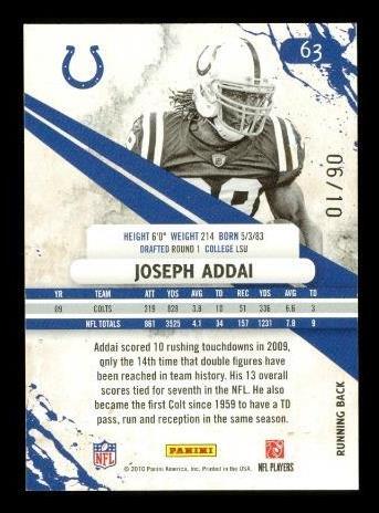 2010 Joseph Addai #63 Rookies & Stars SP 6/10 Football Card ...