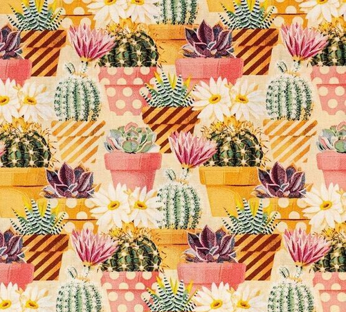 FAT QUARTER FABRIC SUCCULENTS CACTUS DESERT PLANTS FLOWERS SINGER ...