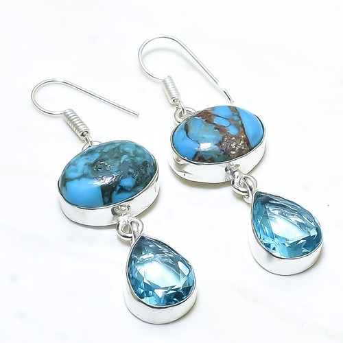 Copper Turquoise, Blue Topaz 925 Silver Fashion Jewelry Earring 2.1 ...
