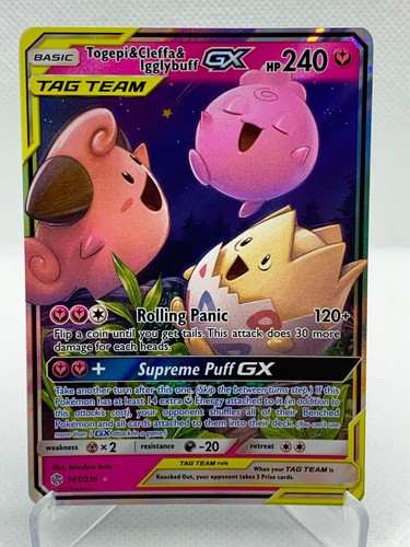 ULTRA RARE Togepi & Cleffa & Igglybuff GX 143/236 Tag Team Pokemon ...