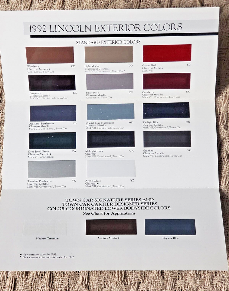 LINCOLN EXTERIOR COLORS BROCHURE 1992 | eBay