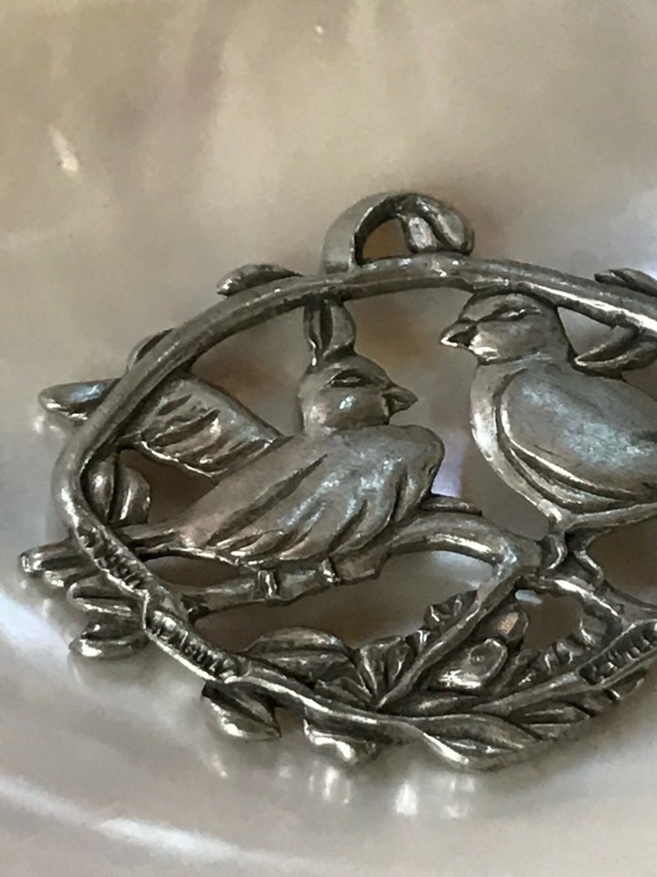 Estate Large Seagull Pewter Canada Signed Carved Two Birds and Dogwood ...