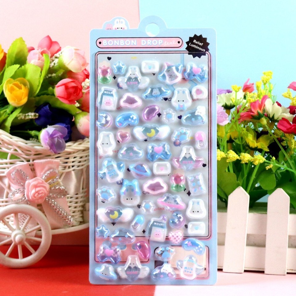 Transparent 3D Relief Stickers DIY Crystal Stickers Stationery Sticker ...