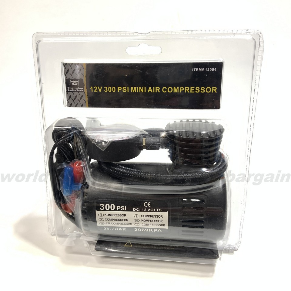 12 Volts DC MINI Air Compressor 300 PSI Flat Tire Inflator Car Bike ...