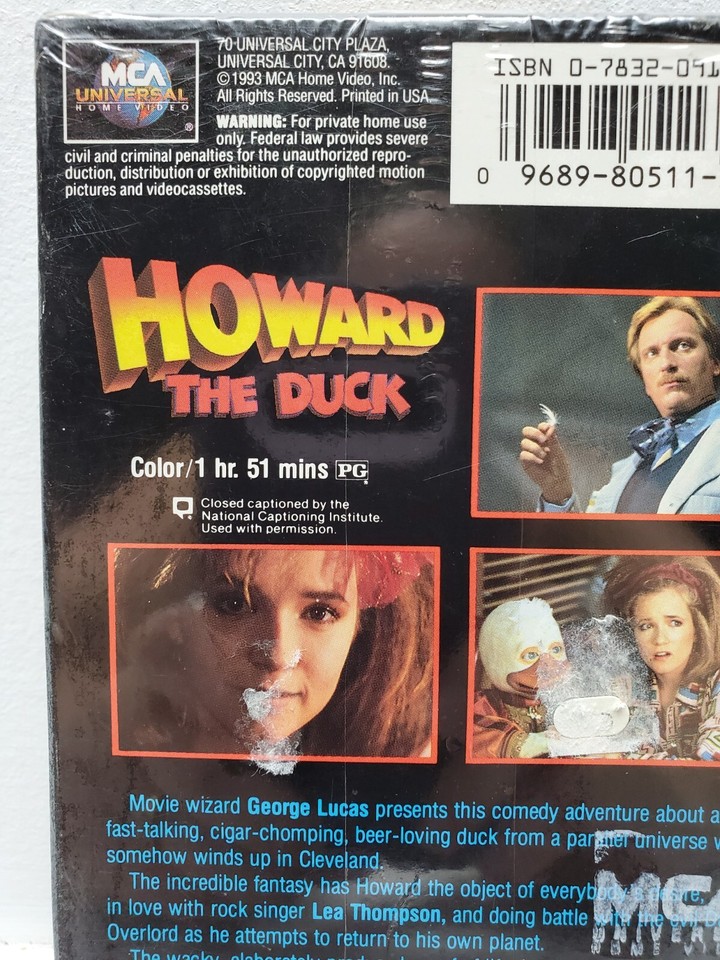 Howard the Duck (VHS, 1993) Lea Thompson, Jeffrey Jones MCA Home Video ...