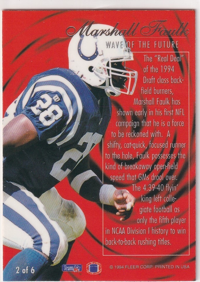 1994 FLAIR WAVE OF THE FUTURE MARSHALL FAULK INDIANAPOLIS COLTS NFL JC ...