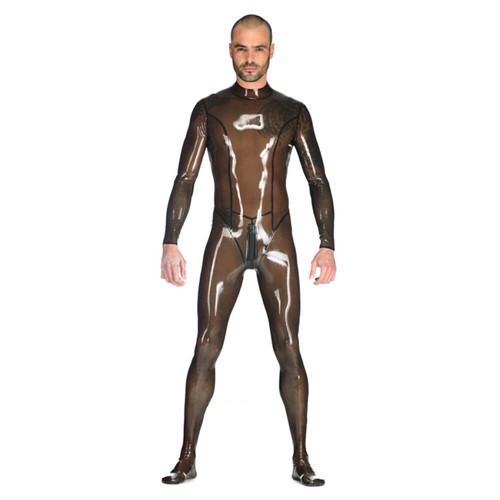 Men’s Latex Catsuit Back Zipper Gummi Rubber Bodysuit Party Club Wear ...