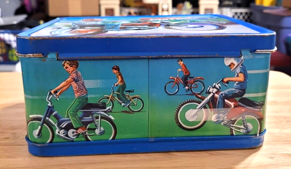 Vintage 1979 Aladdin Metal The Cyclist Dirt Bike Lunch Box with Thermos ...
