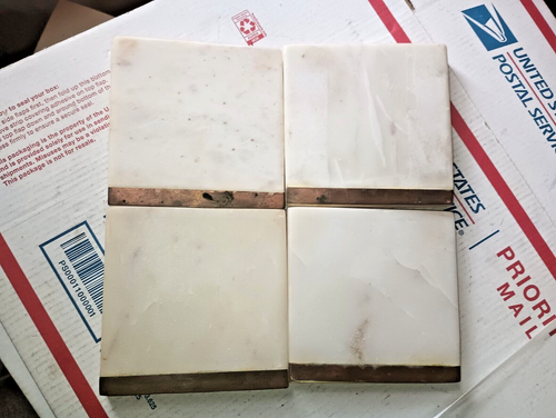 4pk Square Marble Alabaster Coasters W/ Copper Strip | eBay