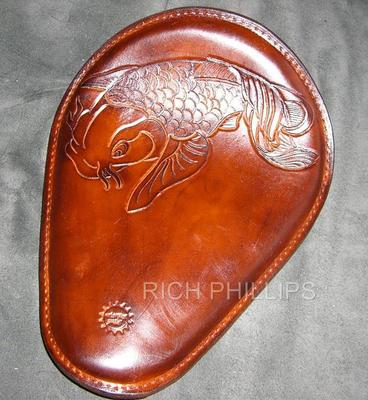 Rich Phillips Leather KOI Tooled Spring Solo Seat Motorcycle HD Bobber ...