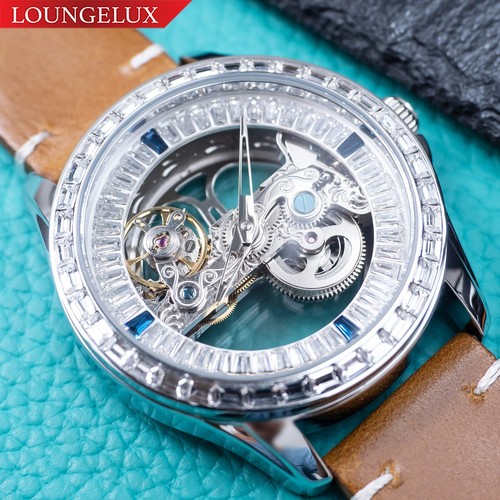 Mens Silver Automatic Mechanical Watch Bridge Rainbow Cubic Oil Waxed ...