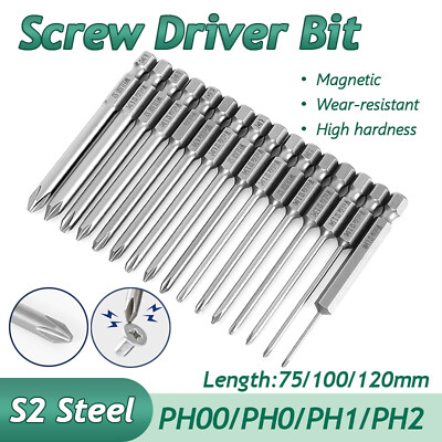 Phillips Screw Driver Bit Quick Release Hex Shank Magnetic Tip PH0/PH1 ...