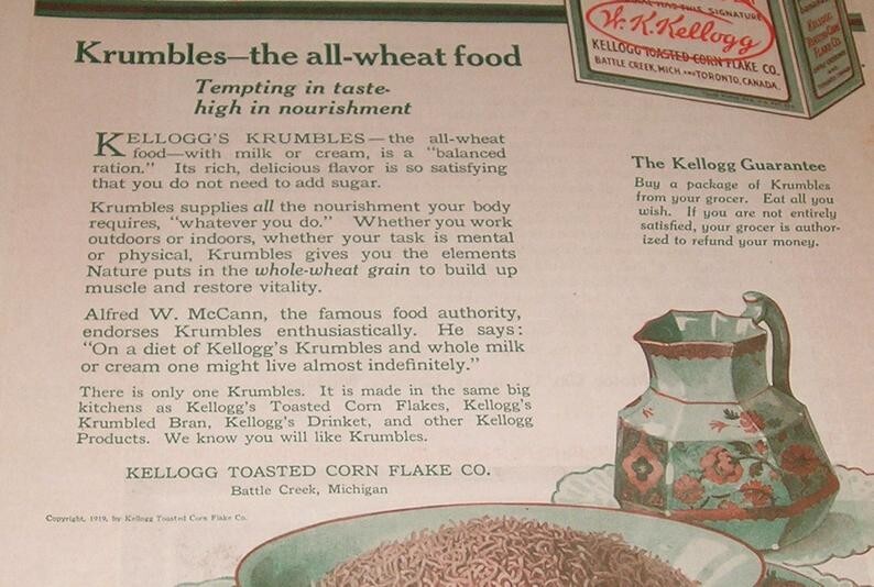 1919 Kellogg Corn Flake Co Print Ad - Kellogg's Shredded Krumbles ...