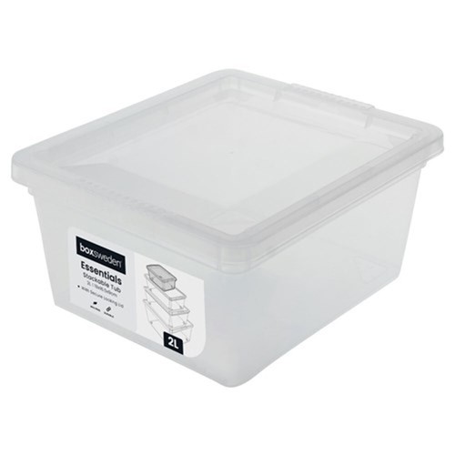 2L Stackable Clear Plastic Storage Tub Box w Lid Container Tub Bin ...