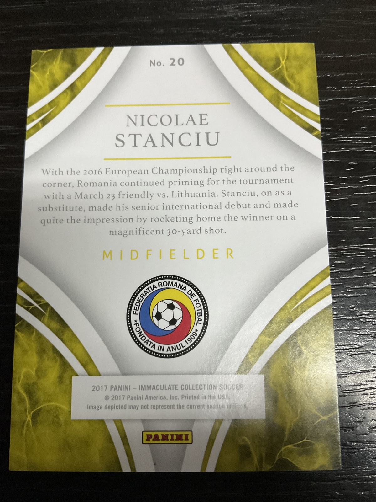 2017 Panini Immaculate Soccer Nicolae Stanciu /25 Bronze Parallel ...