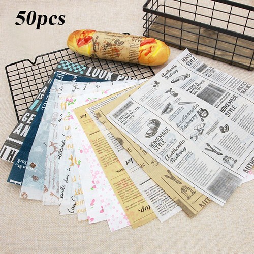50PCS Home Baking Waterproof Wrappers Wax Paper Grease-proof Bread Oil ...
