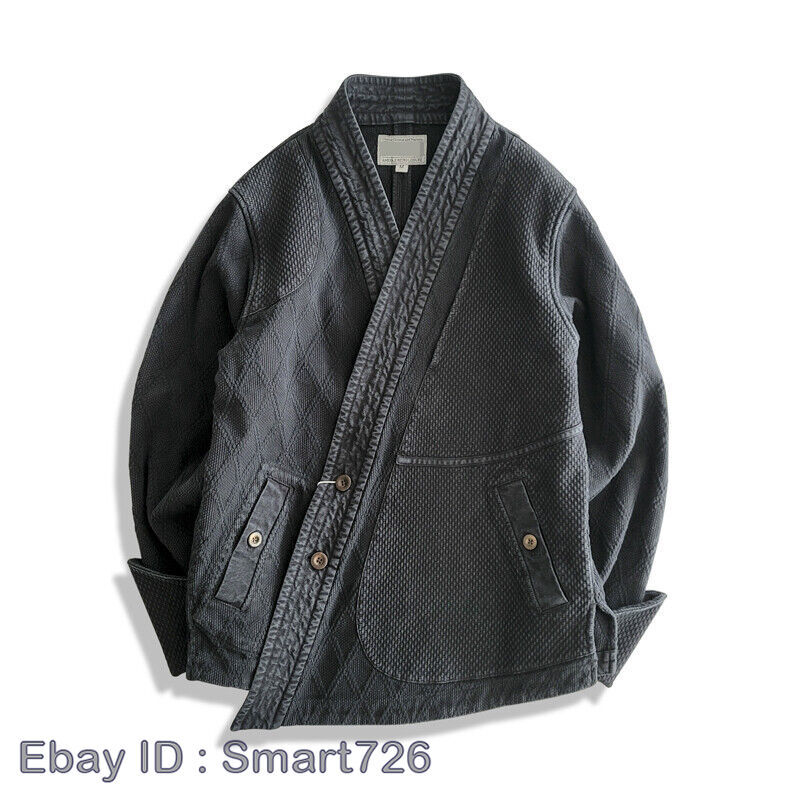 Men's Kendo Sashiko Taoist Jacket Vintage Casual Coat Work Jacket ...