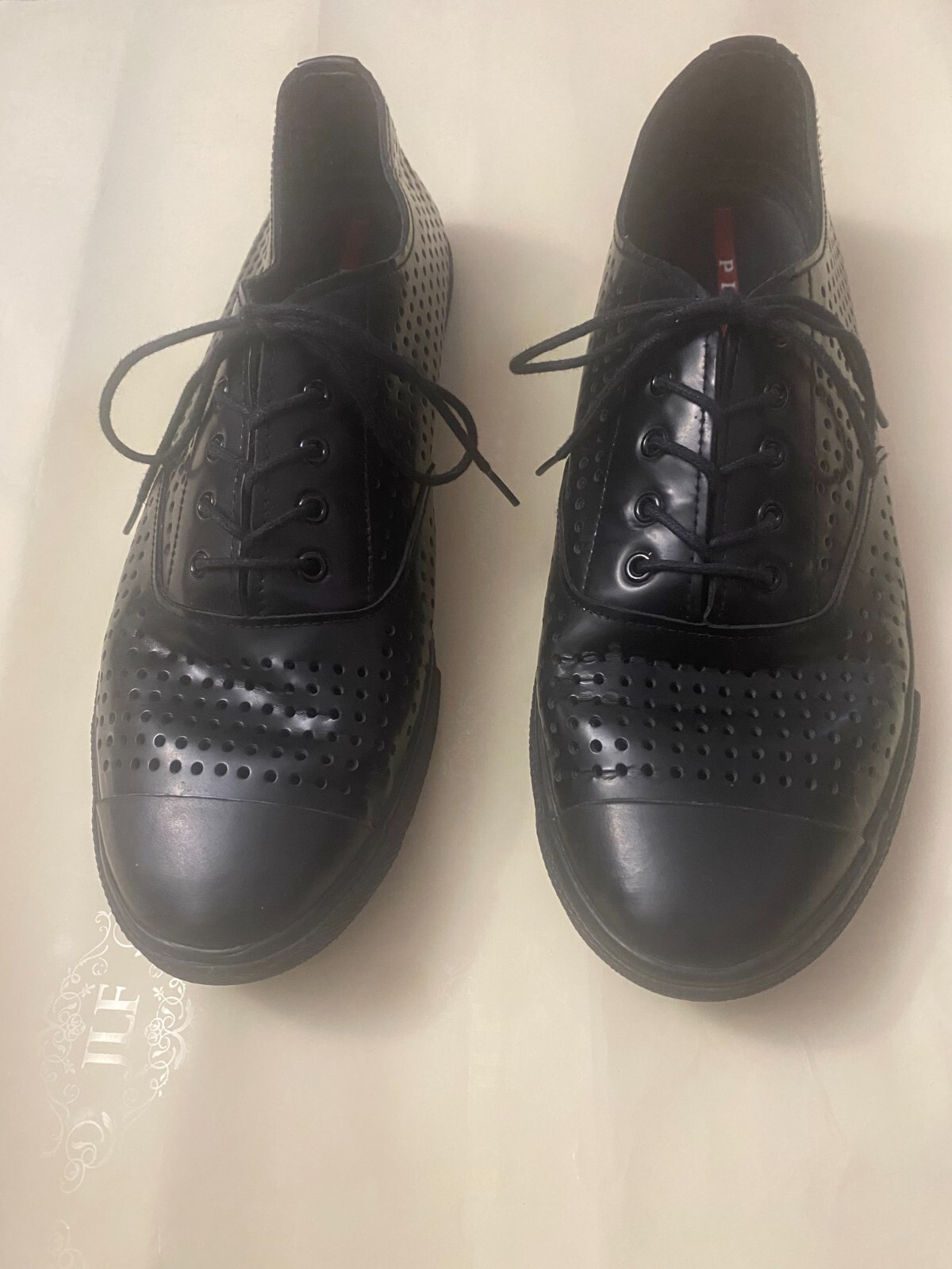 PRADA AUTHENTIC PERFORATED BLACK LEATHER SPORTY STYLE… - Gem