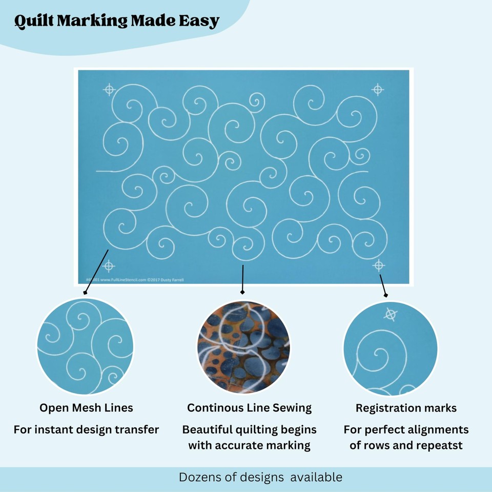 - Swirls & Curls- Edge to Edge Stencil Continuous Line Template for ...