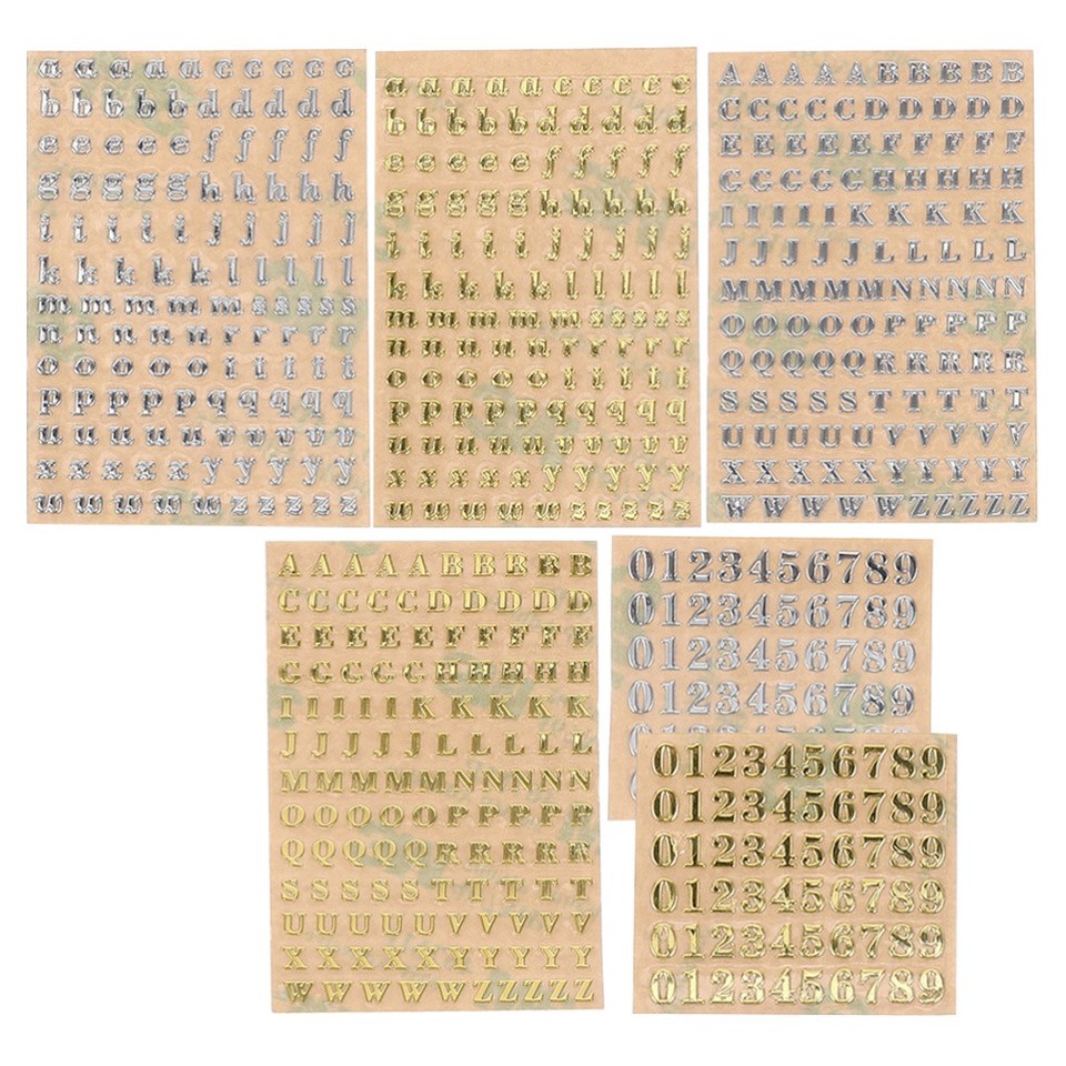 12 Sheets of Number Stickers Mini Letters Stickers Glitter Metal Self ...