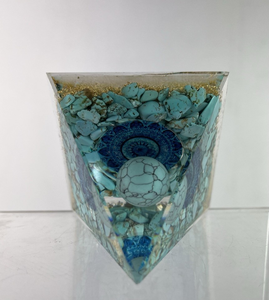 Orgonite Pyramid Turquoise Healing Crystal Orgone EMF Positive Energy ...