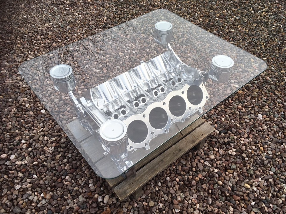 V8 Engine Block Coffee Table- Chrome Silver- Mancave Essential | eBay UK