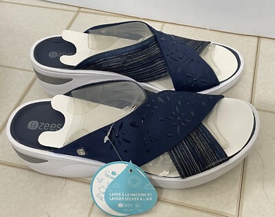 Bzees Diamond Lightweight Comfort Wedge Slide Sandals Navy Blue Women’s ...