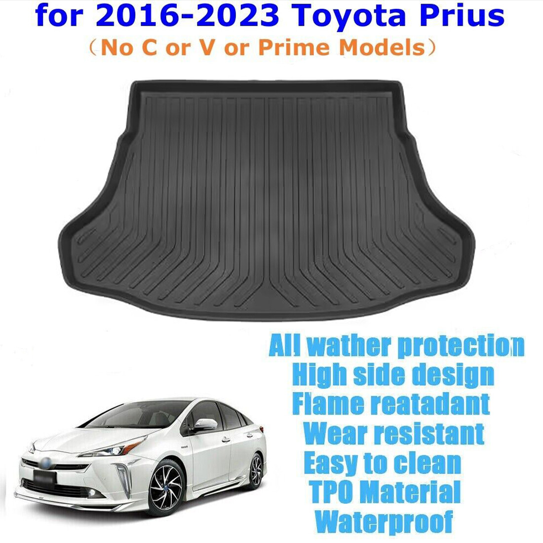 All Weather Safe TPO Trunk Liner Cargo Mats Carpet for 2016-2023 Toyota ...