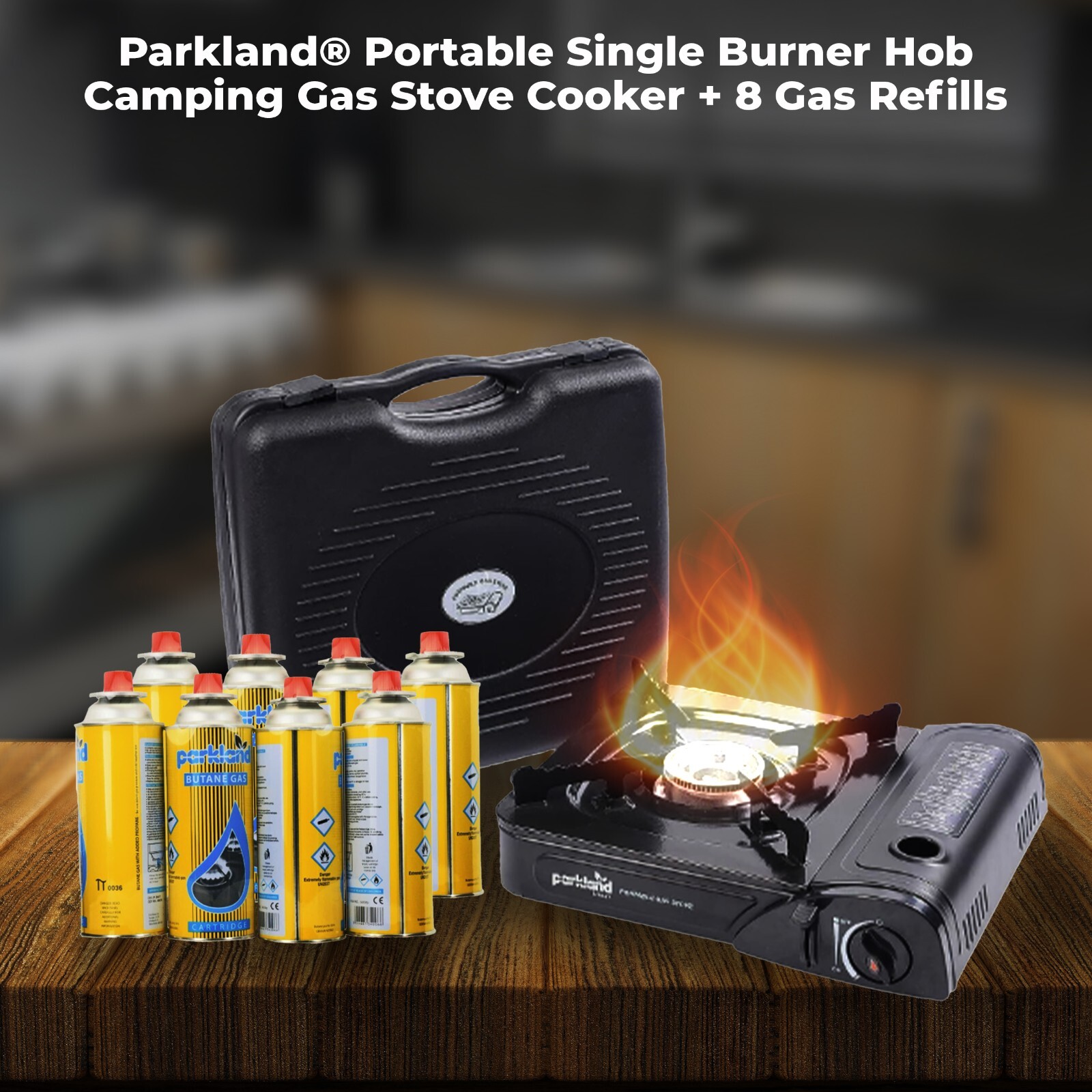 Parkland® Portable Single Burner Hob Camping Gas Stove Cooker + 8 Gas ...