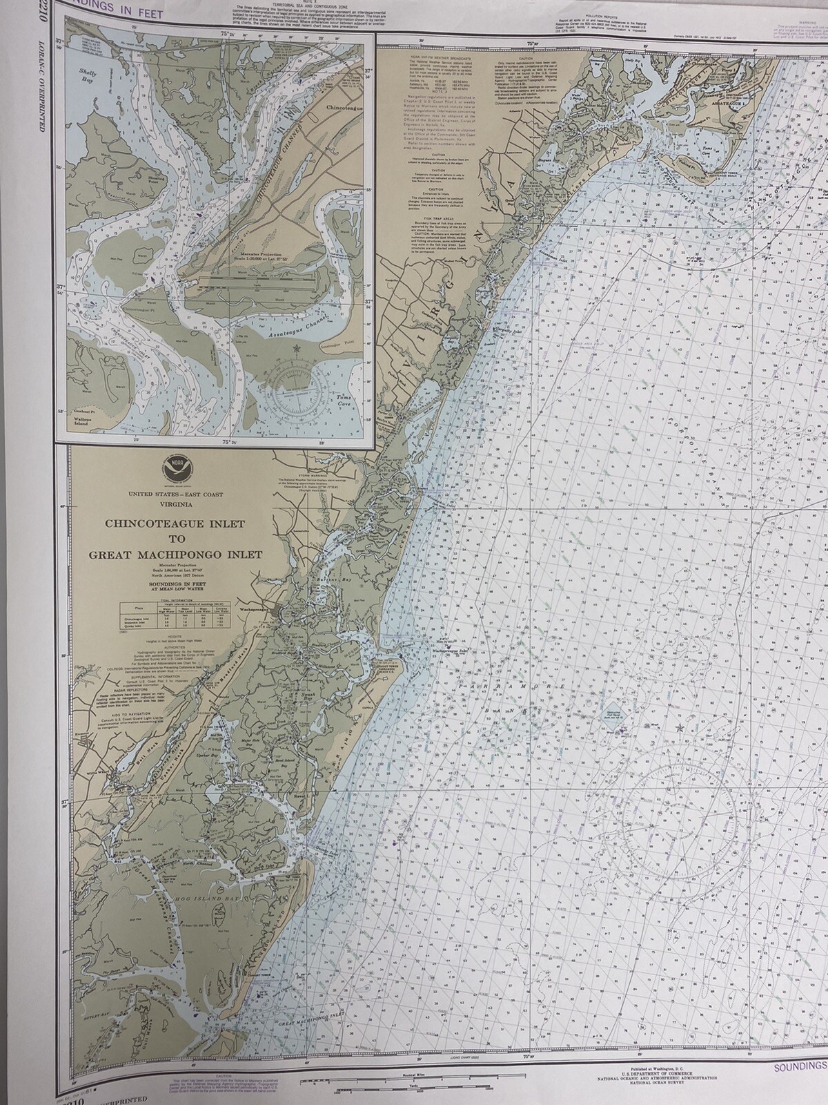 US East Coast Map Chincoteague Inlet Great Machipongo Inlet Virginia ...