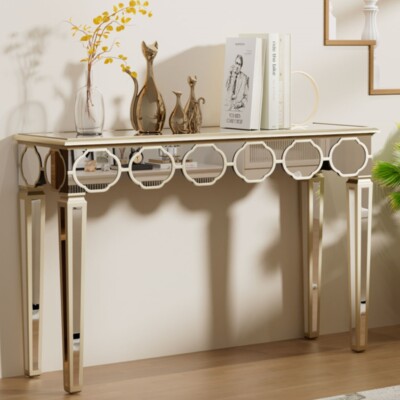 1.2m Ultra Long Mirrored Console Table Gold Rim Lantern Pattern ...