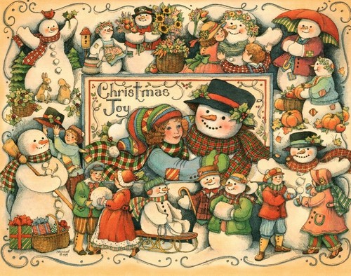 Merry Christmas Joy Snow Friends Susan Winget Lang Greeting Cards - Set ...