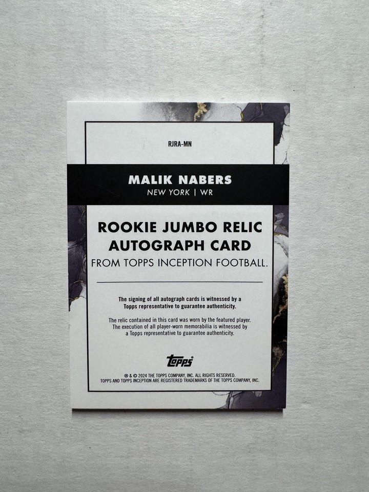 2024 Topps Inception Malik Nabers Rookie Jumbo Relic Patch Auto RPA Red ...