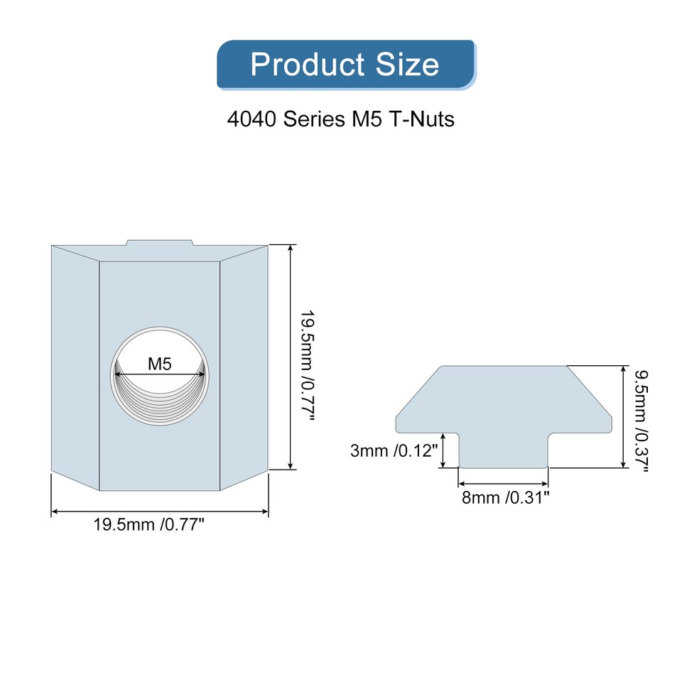 30pcs T Nuts Nickel Plated Carbon Steel T Slot Bolts 4040 Series M5 ...