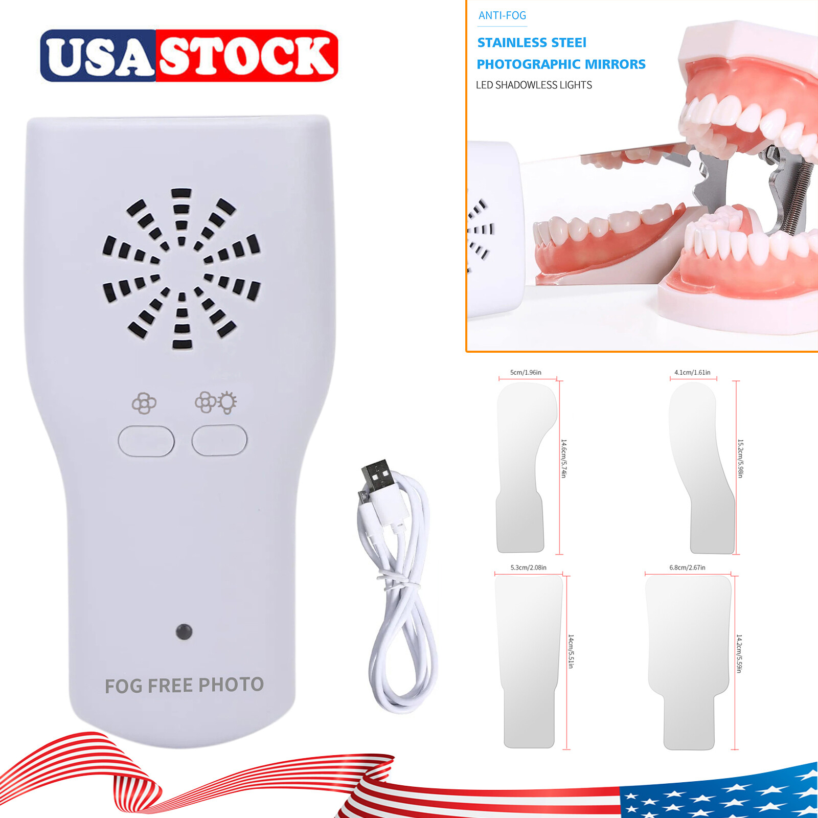 Dental Fog Free LED Oral Mirror Stainless Steel Defogging Imaging ...